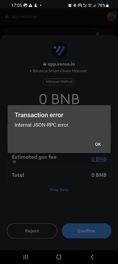 Transaction error - Internal JSON-RPC error - Venus Community Transaction error - Internal JSON-RPC error - Venus Community